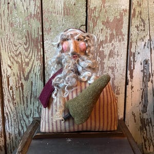Handmade Standing Clay Face Santa Ornie, Original Rustic Fabric Santa ...