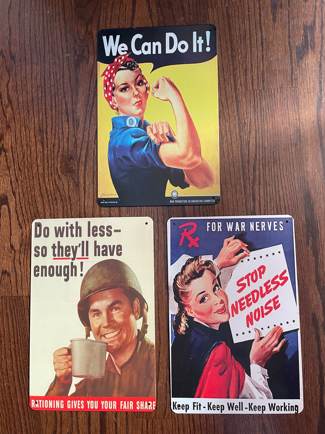 Three WW2 Reproduction Vintage Metal Signs, Rosie Riveter Graphic Sign ...