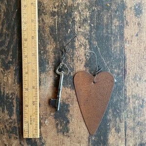 Rusty Tin Heart and Vintage Skeleton Key Ornie, Rustic Valentine ...