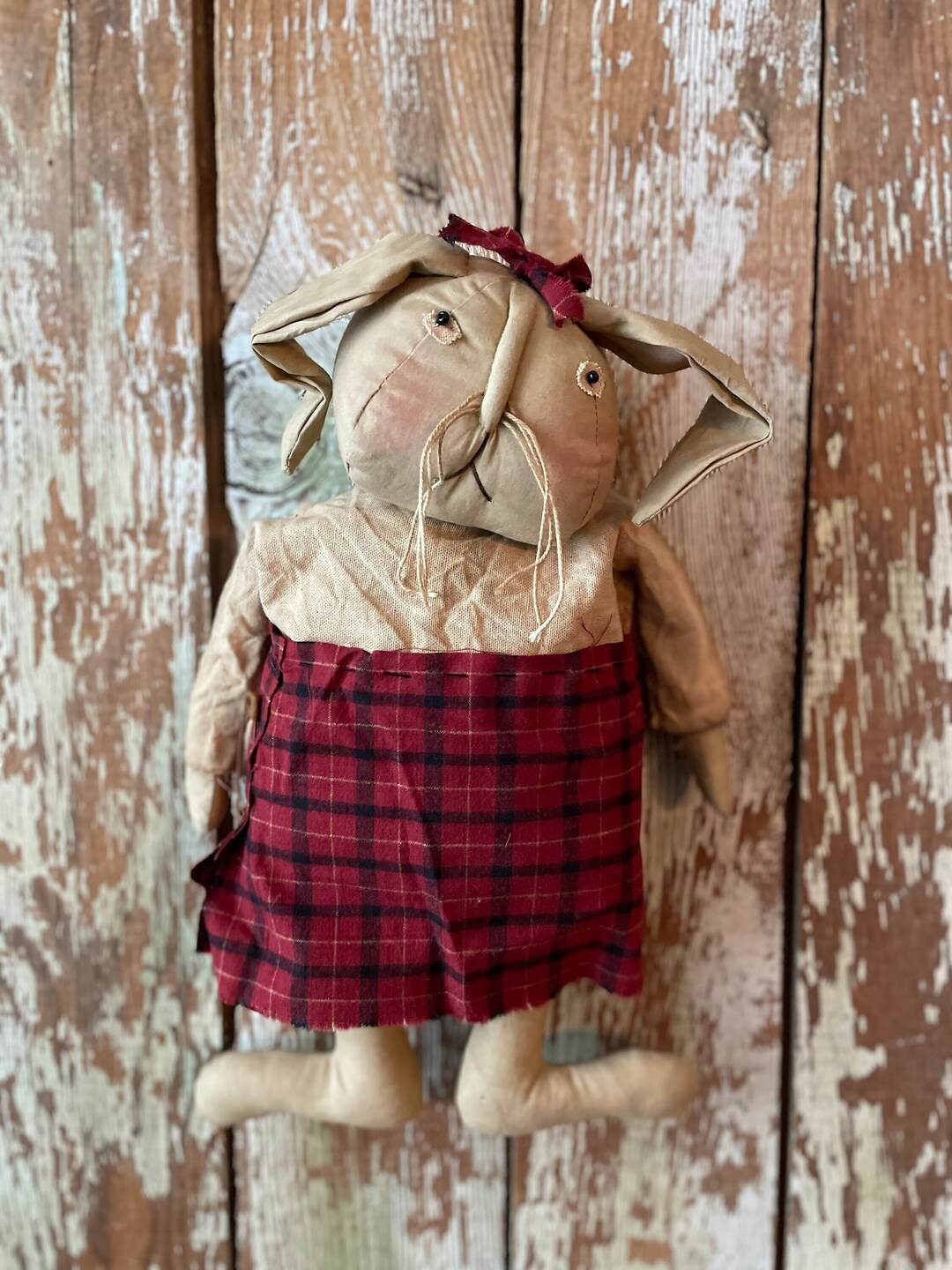 Prim Fabric Handmade Hanging Rabbit Ornie, Sitting Bunny Doll, Gift for ...