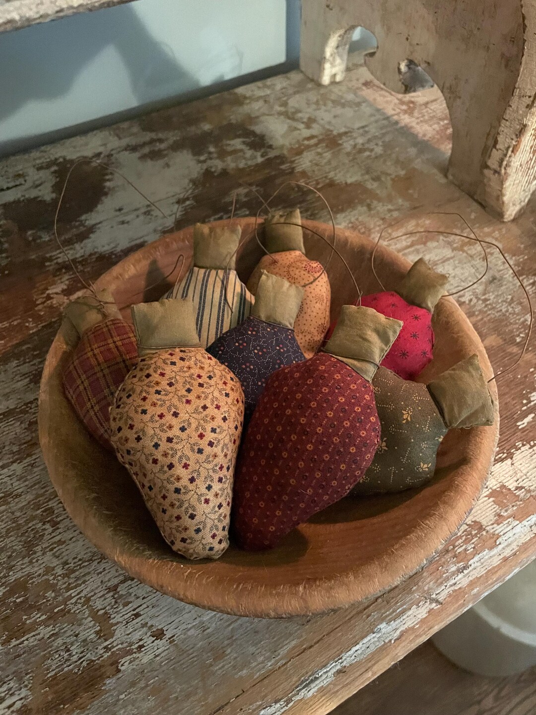 Set of 8 Handmade Primitive Fabric Christmas Light Ornies or ...