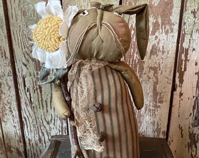 Primitive Standing Bunny With Daisy, Easter, Spring, Handmade Fabric ...