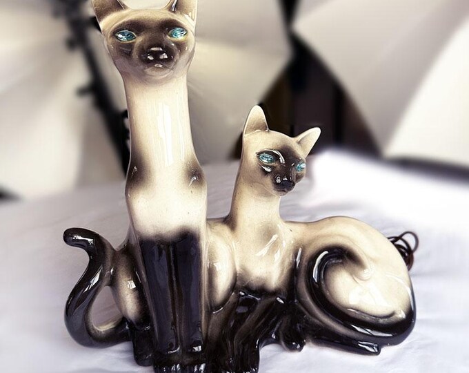 1950's Ceramic Siamese Cats Lamp Light Vintage NEAR MINT Kitties Cat ...