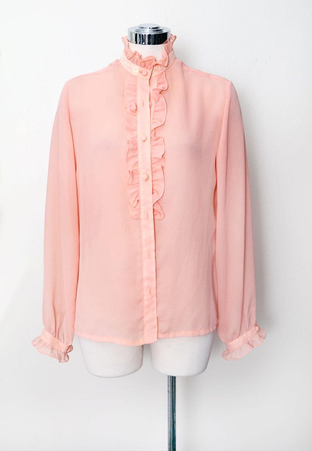 Soft Peach SHEER Ruffled High Neck Blouse Vintage 1970's, 1980's ...
