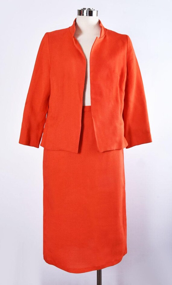 60's Orange Mod SUIT Jacket & Skirt Matching Set Vint… - Gem