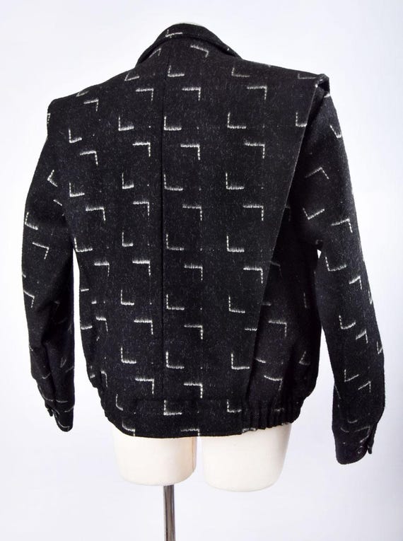 1980's Wool Winter Coat, V Shape Jacket, Black & Whit… - Gem