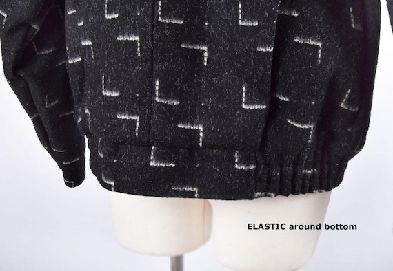1980's Wool Winter Coat, V Shape Jacket, Black & Whit… - Gem