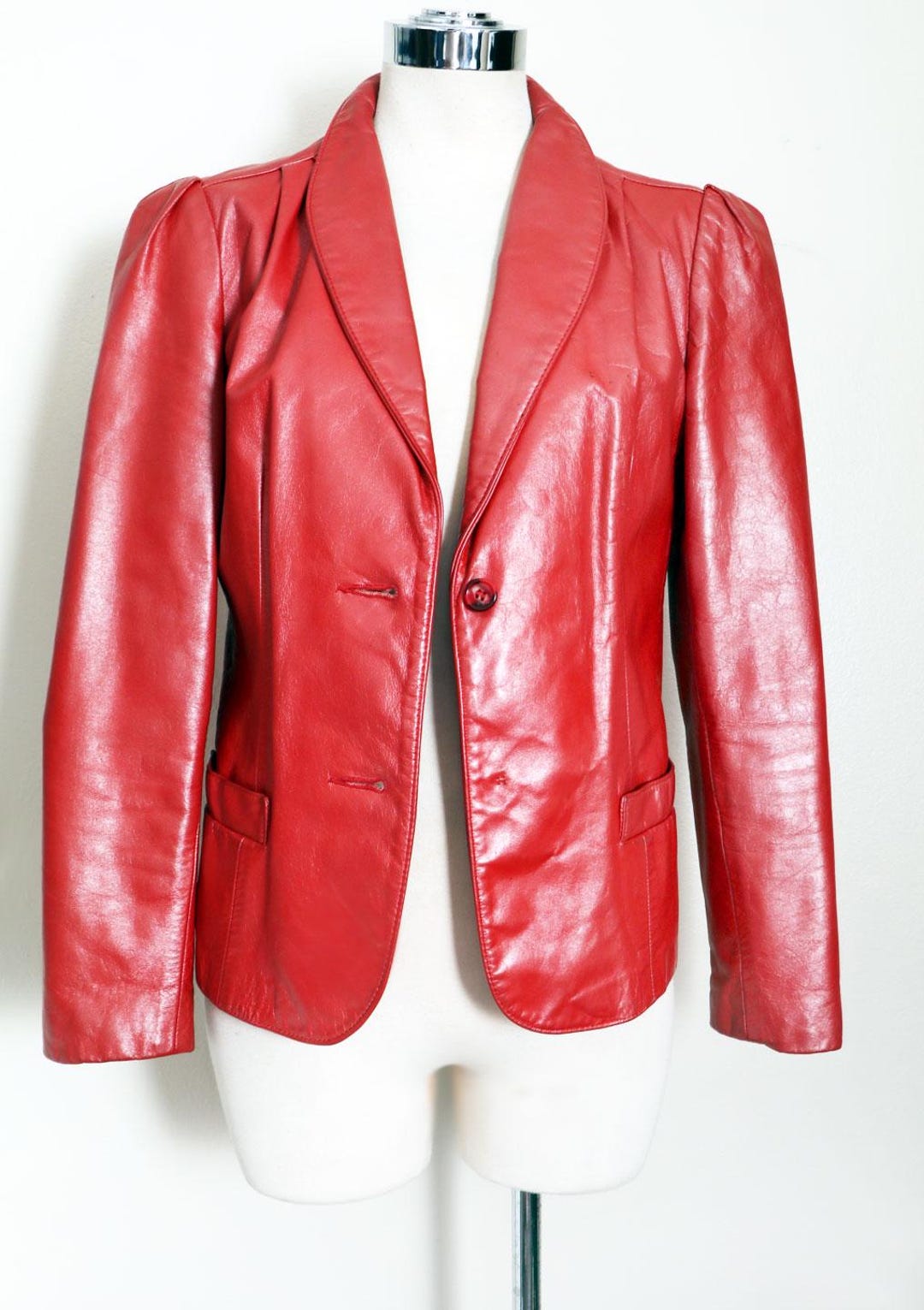 70's Red Leather NORTHSIDE Fitted Jacket Vintage 1980's Blazer 1970s ...