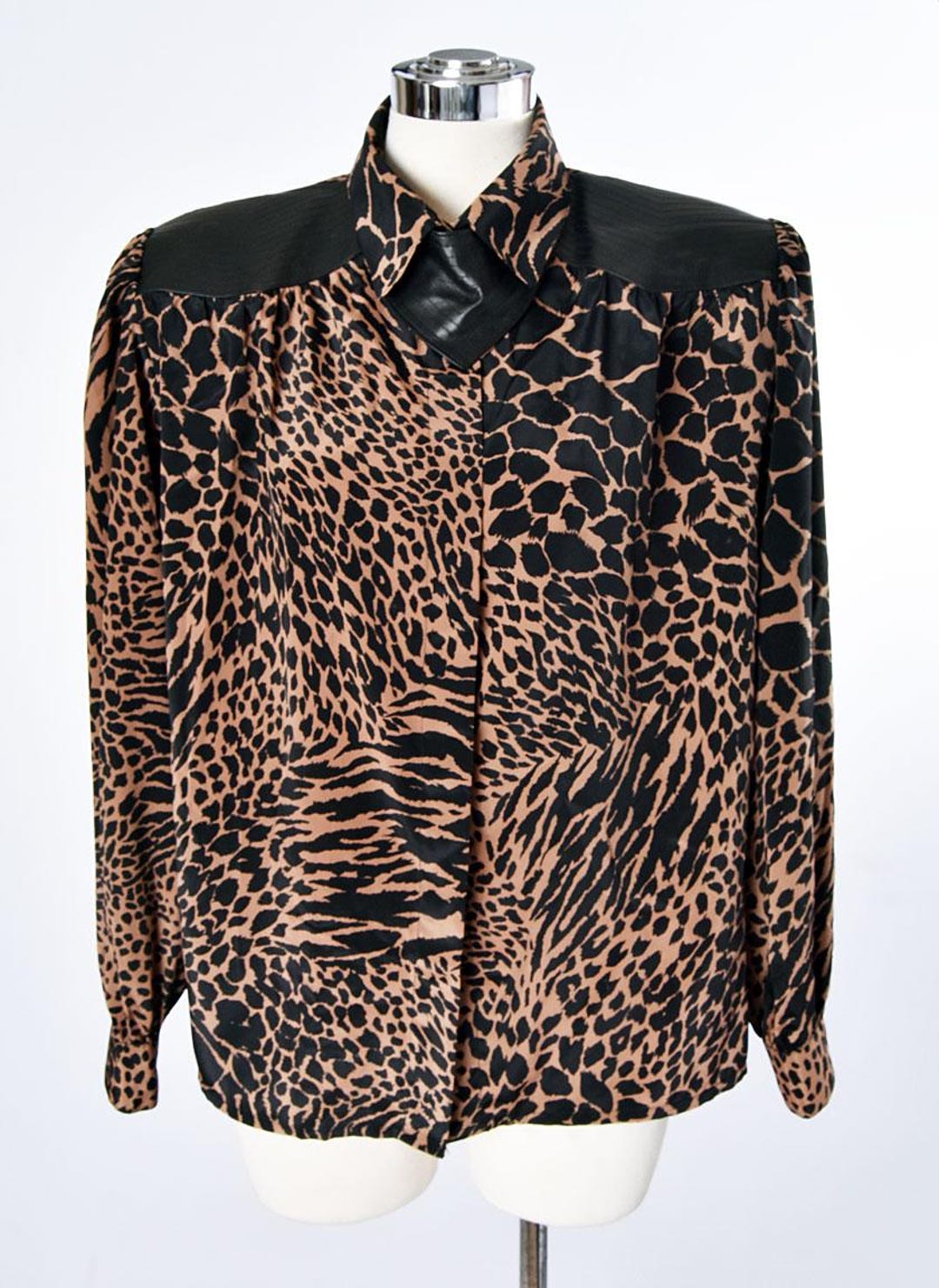 1980's Leopard Print Blouse Vintage New Wave Style Shoulder Pads Medium ...