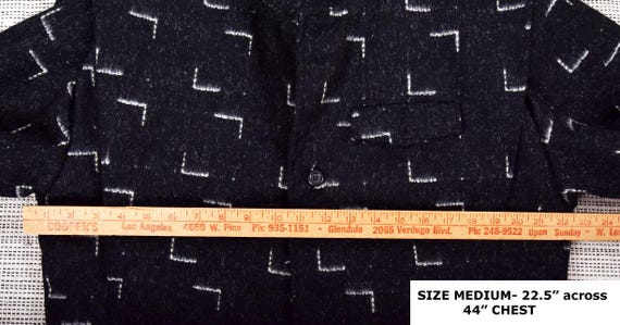1980's Wool Winter Coat, V Shape Jacket, Black & Whit… - Gem