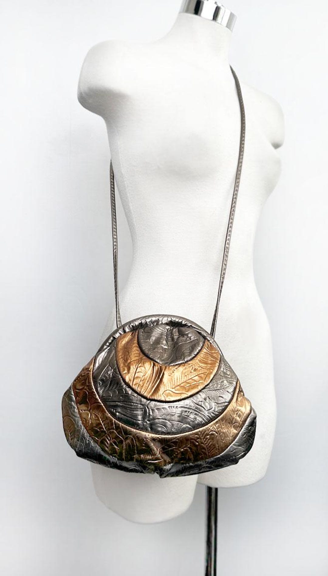 80's Metallic Cross Body Bag Purse Vintage Gold Brown Taupe Grey Bronze ...