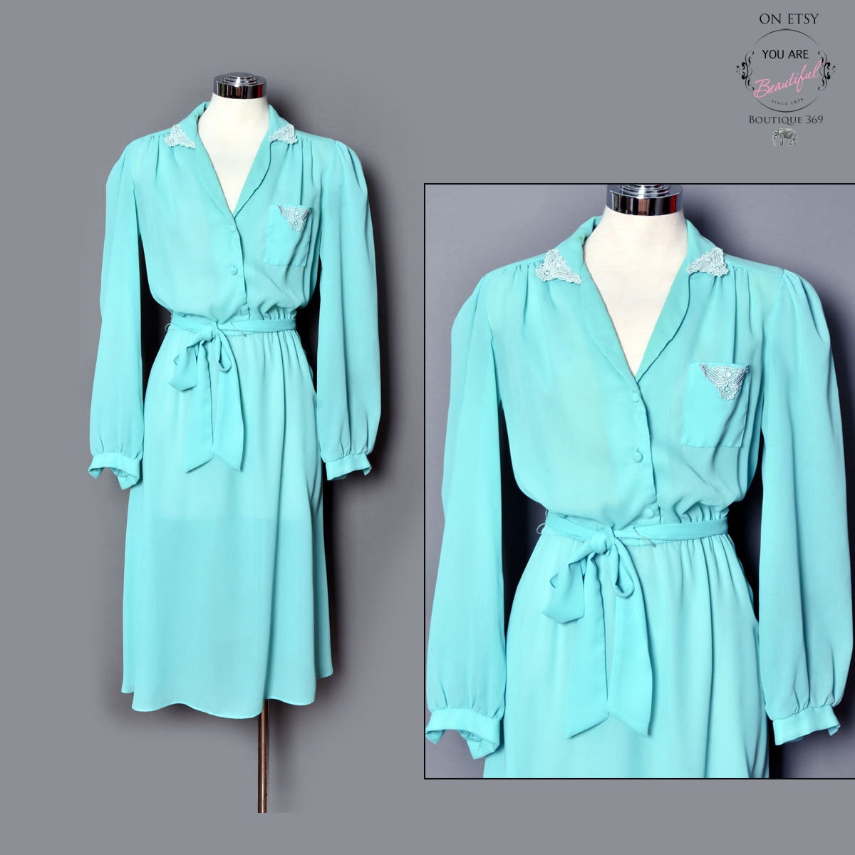 70's Vintage Aqua Blue Green Dress, Hippie, Boho, Semi Sheer, 1970's ...