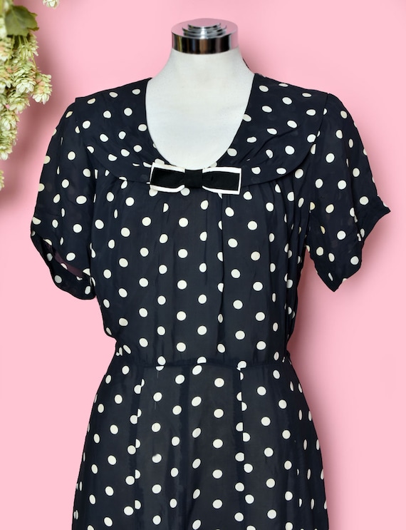 Black And White Polka Dot Sheer Vintage Dress 1940s … Gem