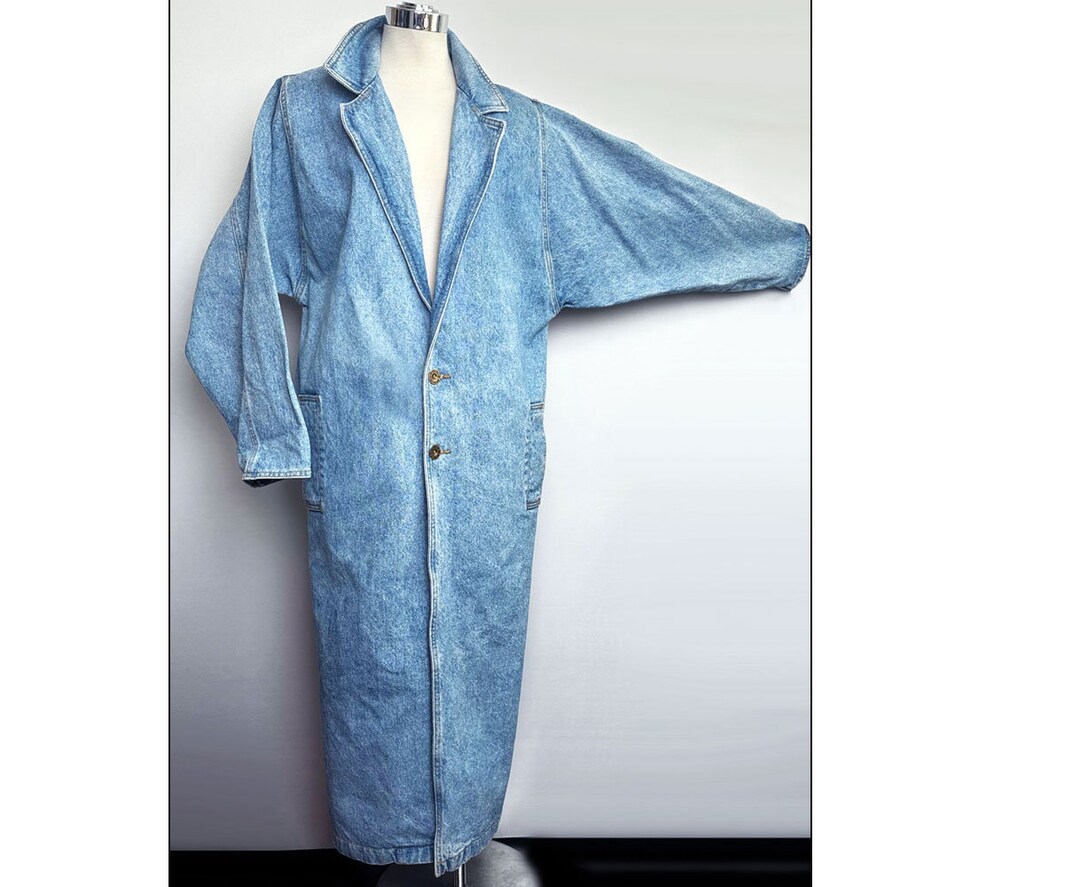 80's Long Blue Jean Denim Duster Coat Vintage 1980's Sun Belt Cotton ...