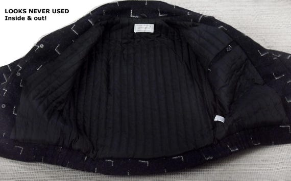 1980's Wool Winter Coat, V Shape Jacket, Black & Whit… - Gem