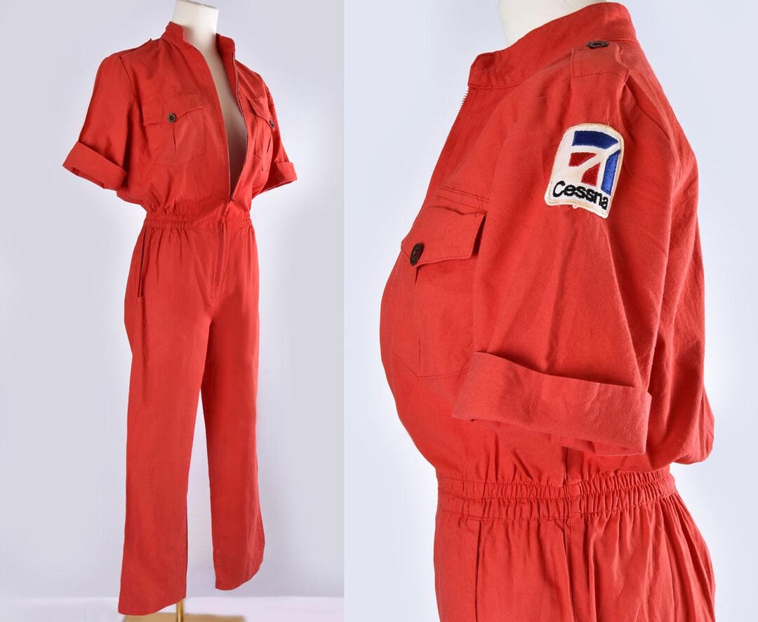 1970's Red Flight Suit by MARIE FRANCE, Cessna Patch, Jumpsuit, Romper ...