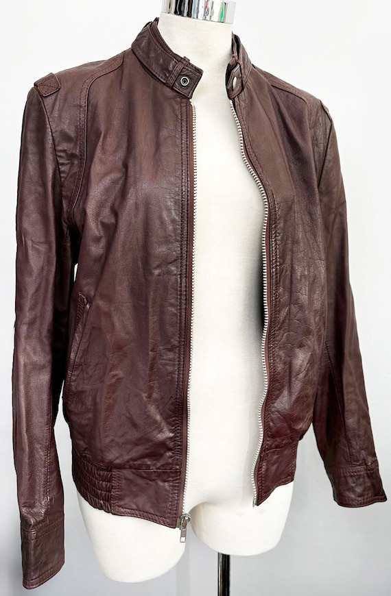 1970's Leather Jacket by OUI, Vintage Disco era, Figh… - Gem