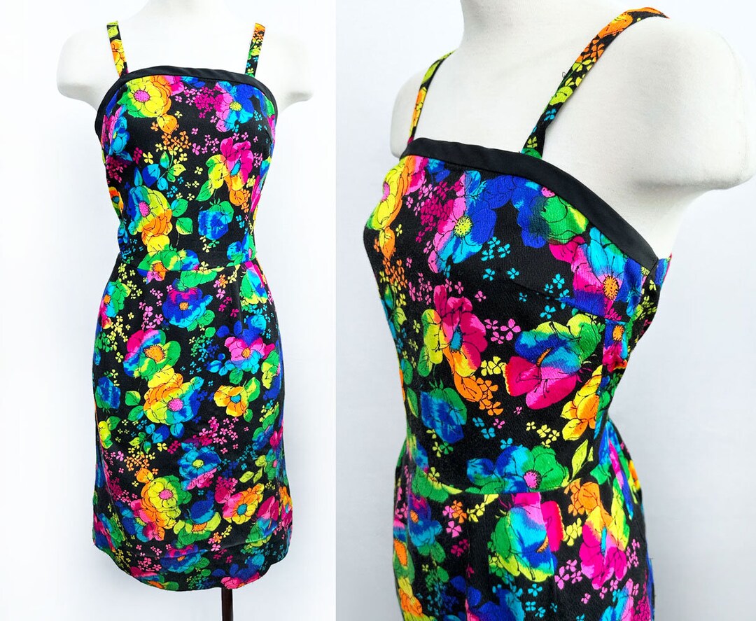 BRIGHT Floral 1960's Sheath Dress Vintage 1970's - Etsy