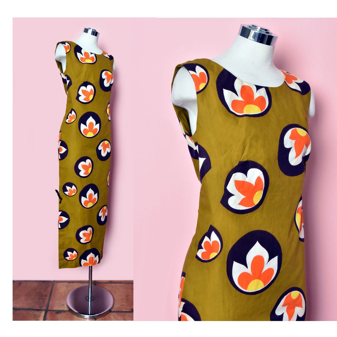60s Vintage Hawaiian Maxi Dress HOOKANO 1960s, Long Mod Shift Dress ...