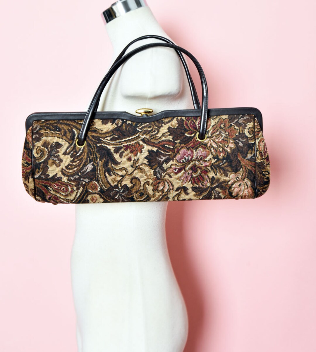 Vintage Tapestry LONG Purse Shoulder Bag 1960's Brown Handbag Clutch ...