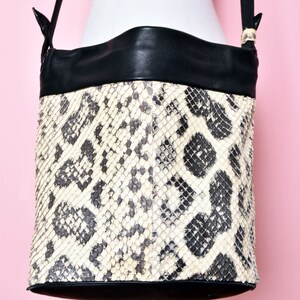 Black Leather REAL PYTHON SNAKE Skin Vintage Messenger Crossbody Bucket ...