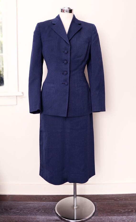 1955 Blue Suit, Matching Jacket & Skirt Vintage 1950'… - Gem