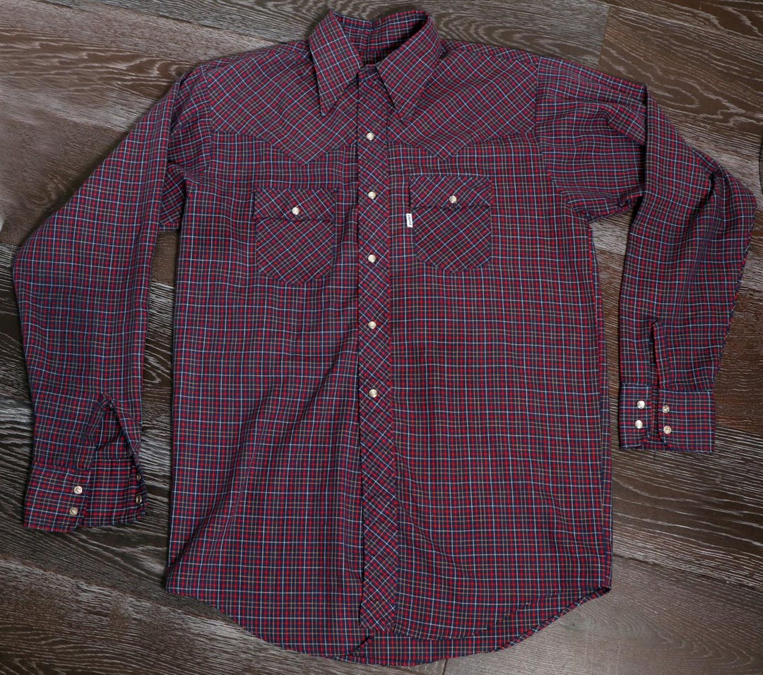 80's LEVI'S Western Shirt Vintage 1970's, 1980's Red Blue Check Plaid ...