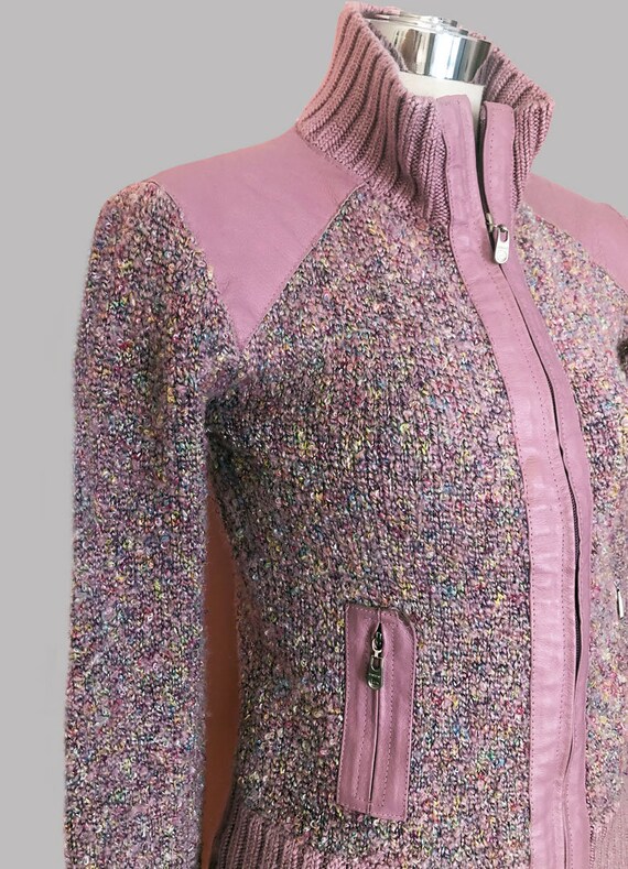 BEBE Lavender Pink Boucle Knit Jacket & Matching Scar… - Gem