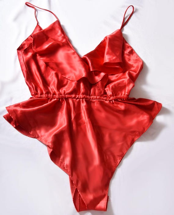 80's Red Victoria's Secret Vintage Bodysuit Teddy Che… - Gem