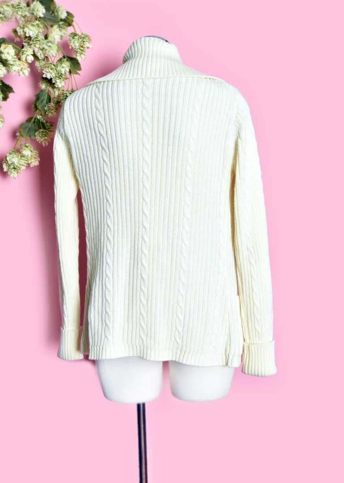 Ivory Knit Vintage Sweater Jacket Wood Buttons Hippie Boho | Etsy