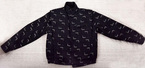 1980's Wool Winter Coat, V Shape Jacket, Black & Whit… - Gem