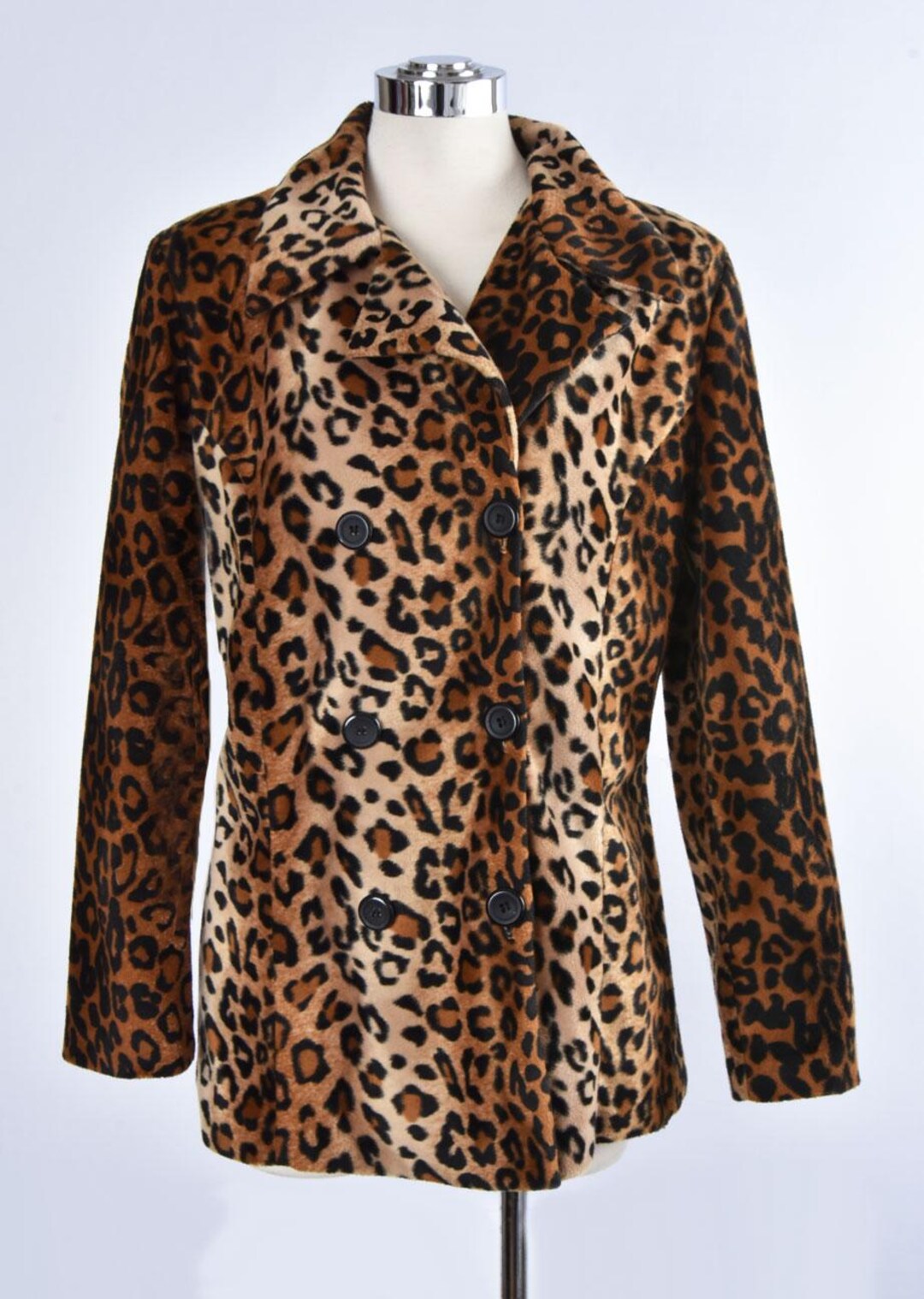 80's Leopard Print Faux Fur Jacket Vintage MEOW Genes 1980's Mod Pea ...