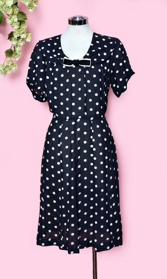 Black & White Polka Dot Sheer Vintage Dress, 1940's, … - Gem Black & White Polka Dot Sheer Vintage Dress, 1940's, … - Gem