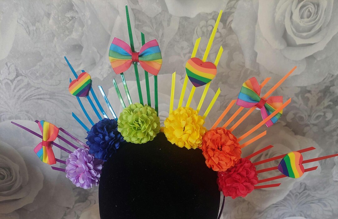 Rainbow Pride Floral Crown: Hearts & Bows LGBT Headband - Etsy