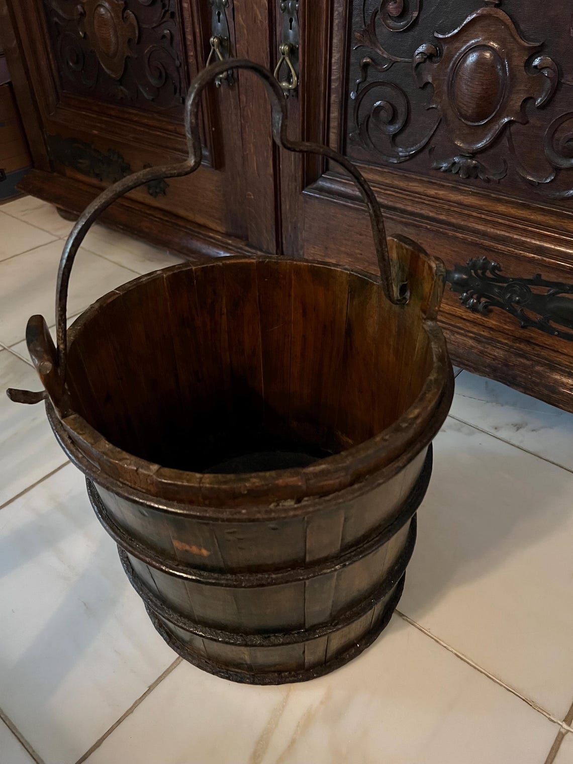 Antique Chinese Mongolian Rural Bucket in Wood and Iron Asian ...