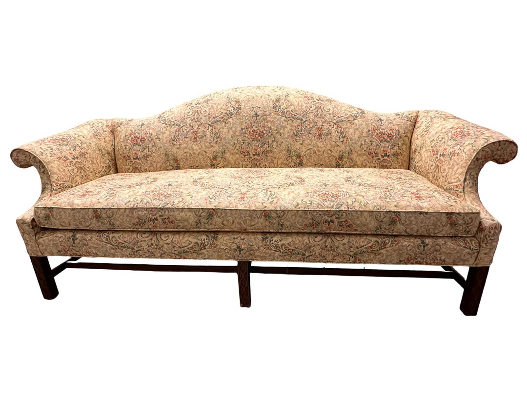 Chinese Chinoiserie Camelback Sofa – Hepplewhite Style, Vintage ...
