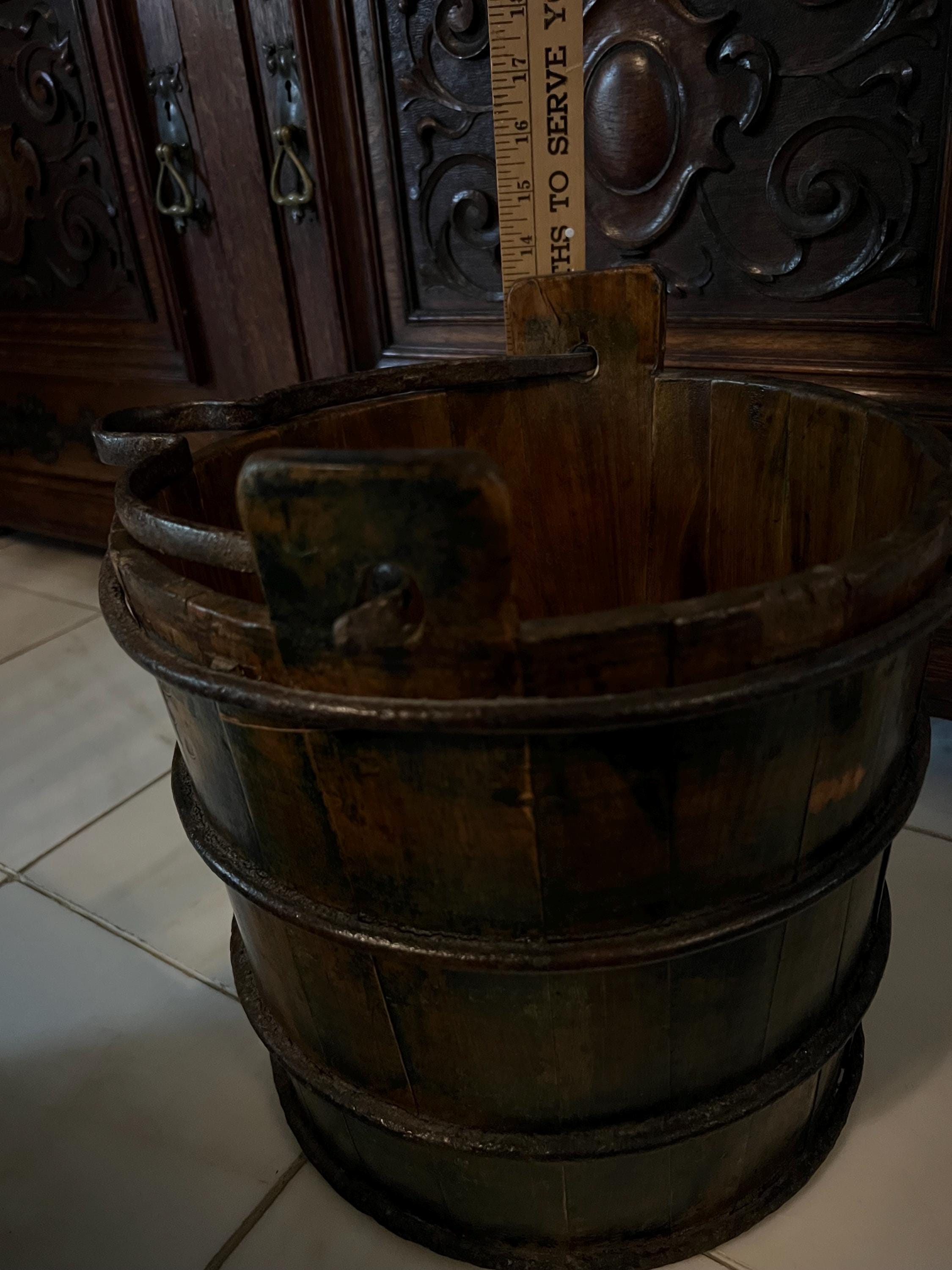 Antique Chinese Mongolian Rural Bucket in Wood and Iron Asian ...