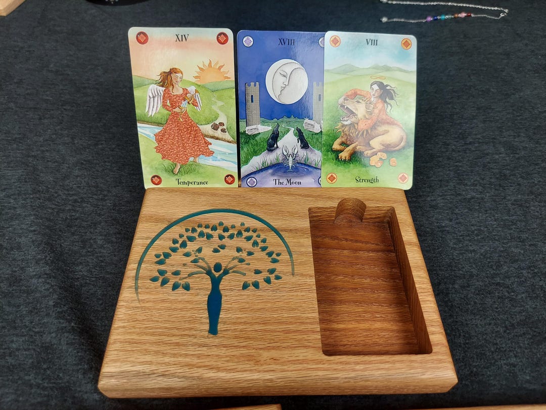 3 Card DELUXE Tarot Pull Holder, in Red Oak With Hand Poured, Glow in ...