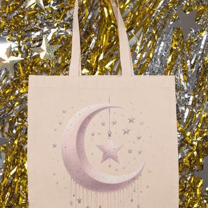 Moon and Stars Tote Bag, Celestial Canvas Tote, Eco-friendly Shopping ...