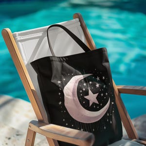 Moon and Stars Tote Bag, Celestial Canvas Tote, Eco-friendly Shopping ...