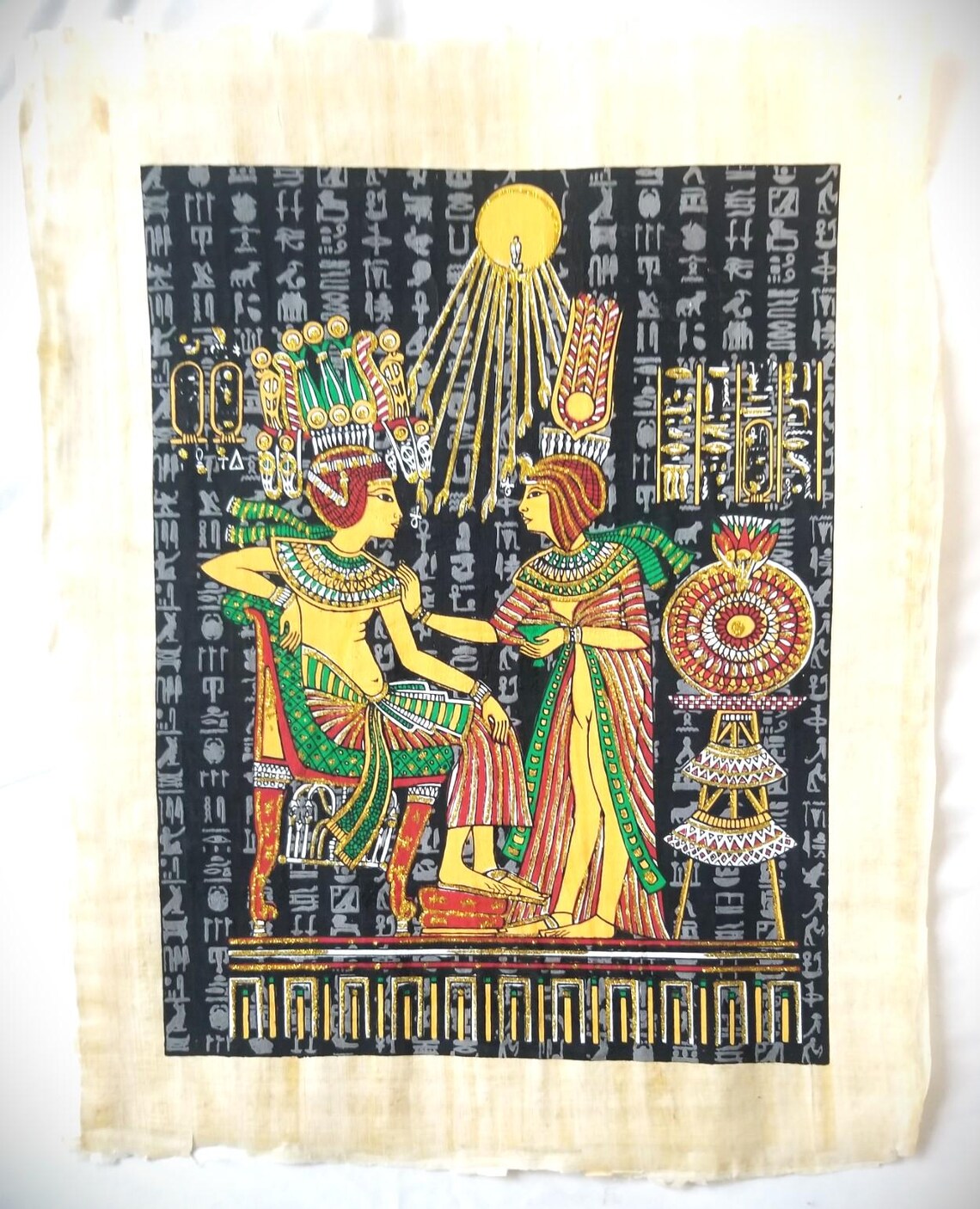 Egyptian Original Hand Painted Papyrus. ( King Tutankamun and Queen ...