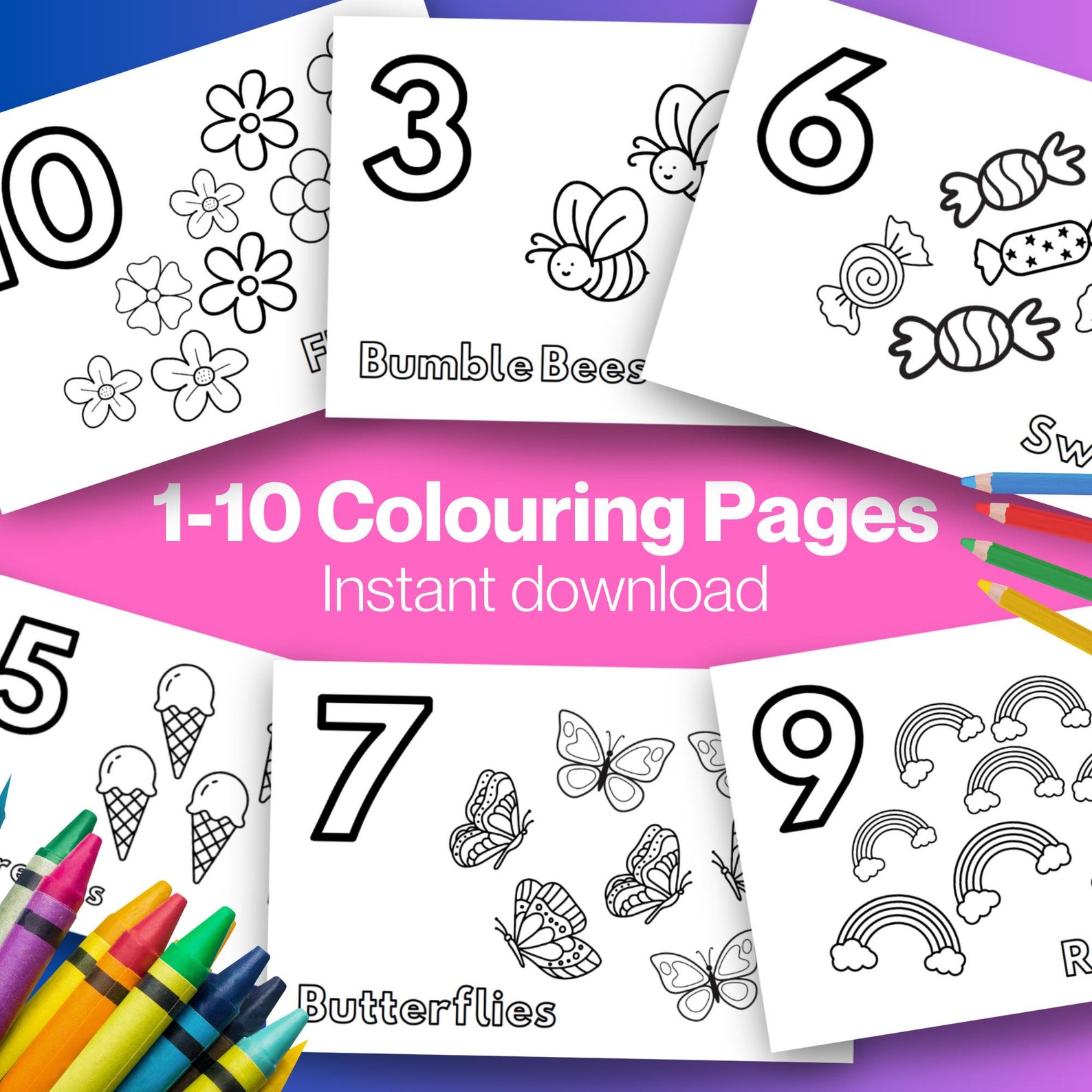 1-10 Easy Number Coloring Pages for Toddlers, Coloring Pages for Kids ...