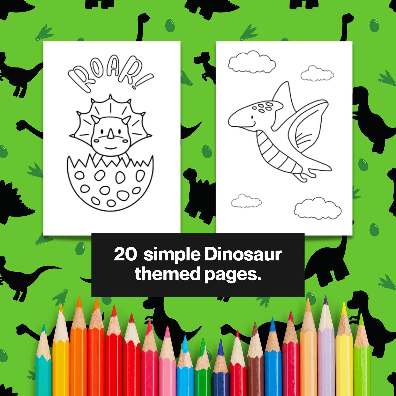 20 Easy Dinosaur Coloring Pages for Toddlers, Simple Coloring Pages for ...