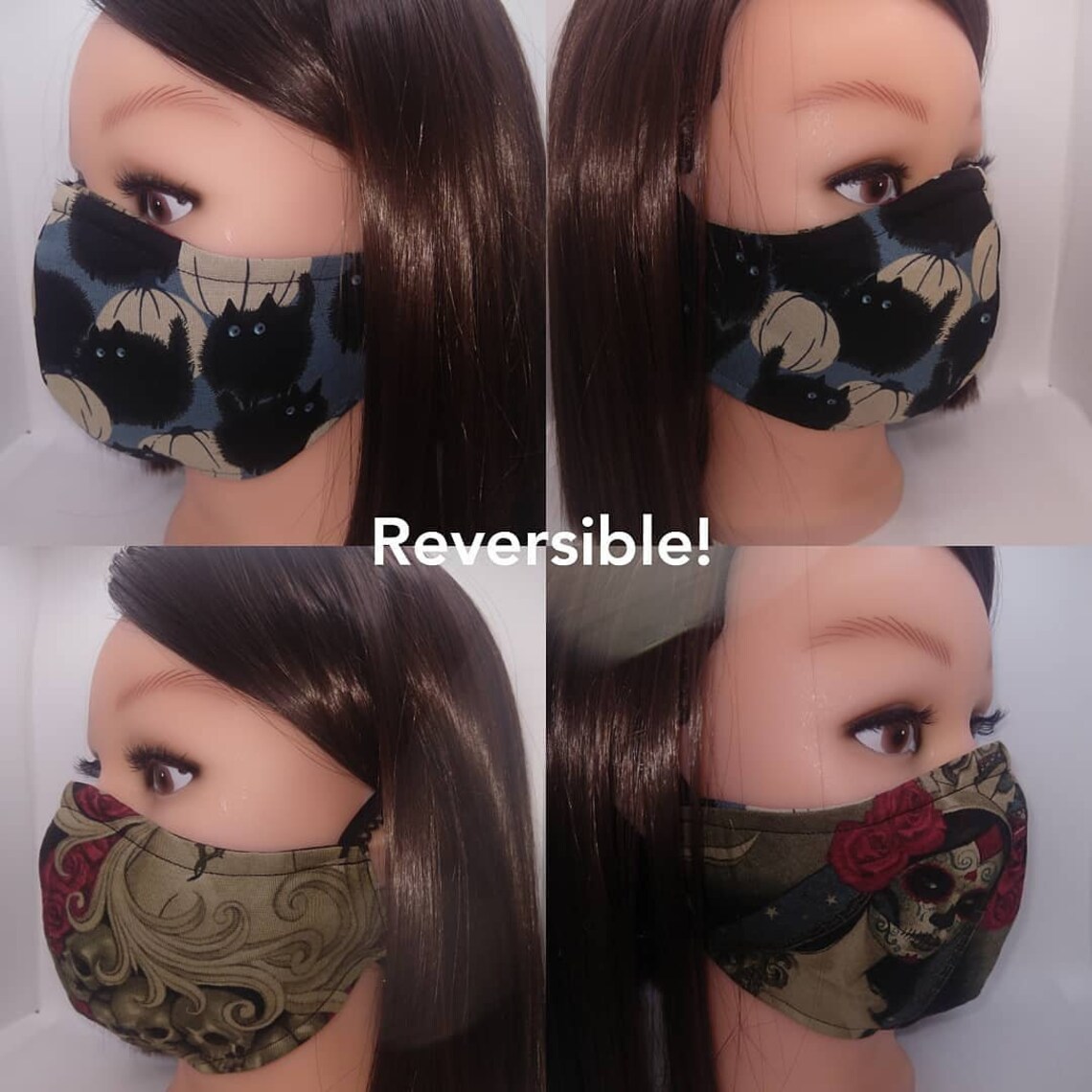 Reversible Facemask With Day of the Dead Pin up Girls and Black Cats ...