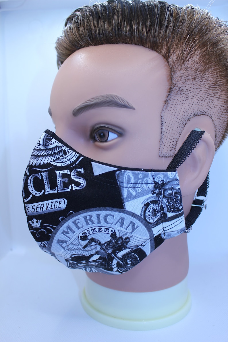 Motorcycle Face Mask, With Vintage Bike, Adjustable Ear Loops, and Nose ...