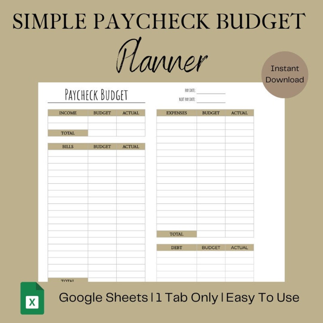Simple Paycheck Budget Template Google Sheets Spreadsheet - Etsy
