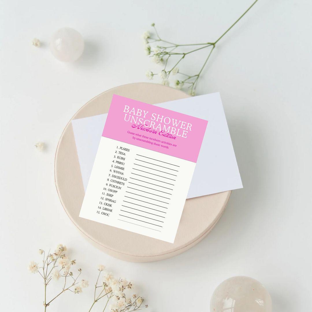 Baby Shower Game- Newborn Unscramble, Pink Answer Key Included - Etsy