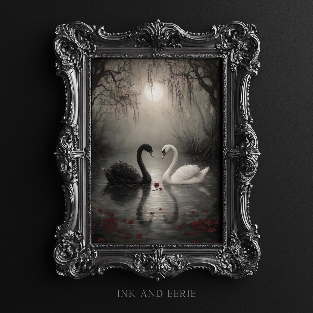 Dark Romantic Swans Art Print, Dark Art Print, Moody Art Print, Gothic ...