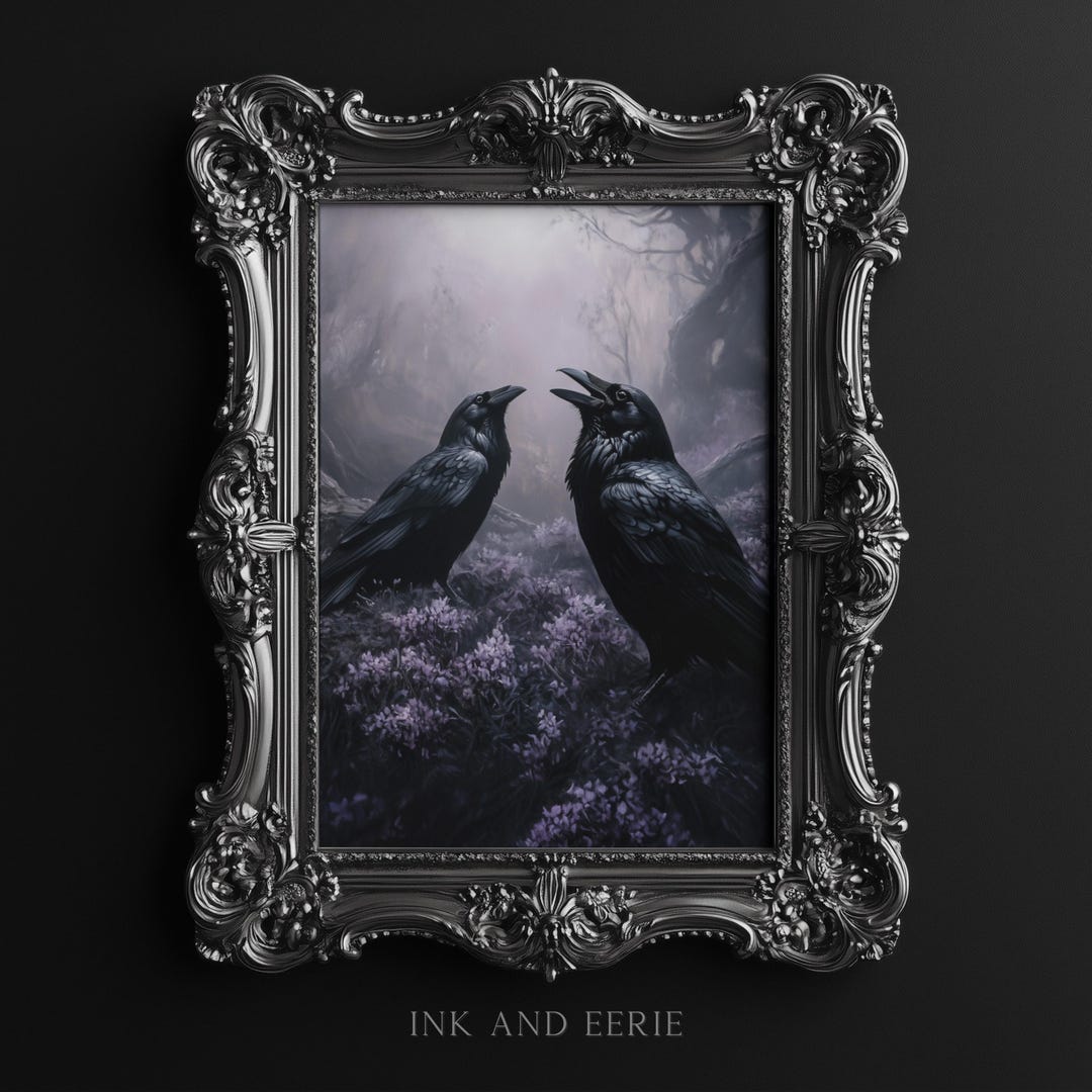 Dark Raven Art Print, Dark Cottragecore, Goth Dark Academia, Dark Art ...