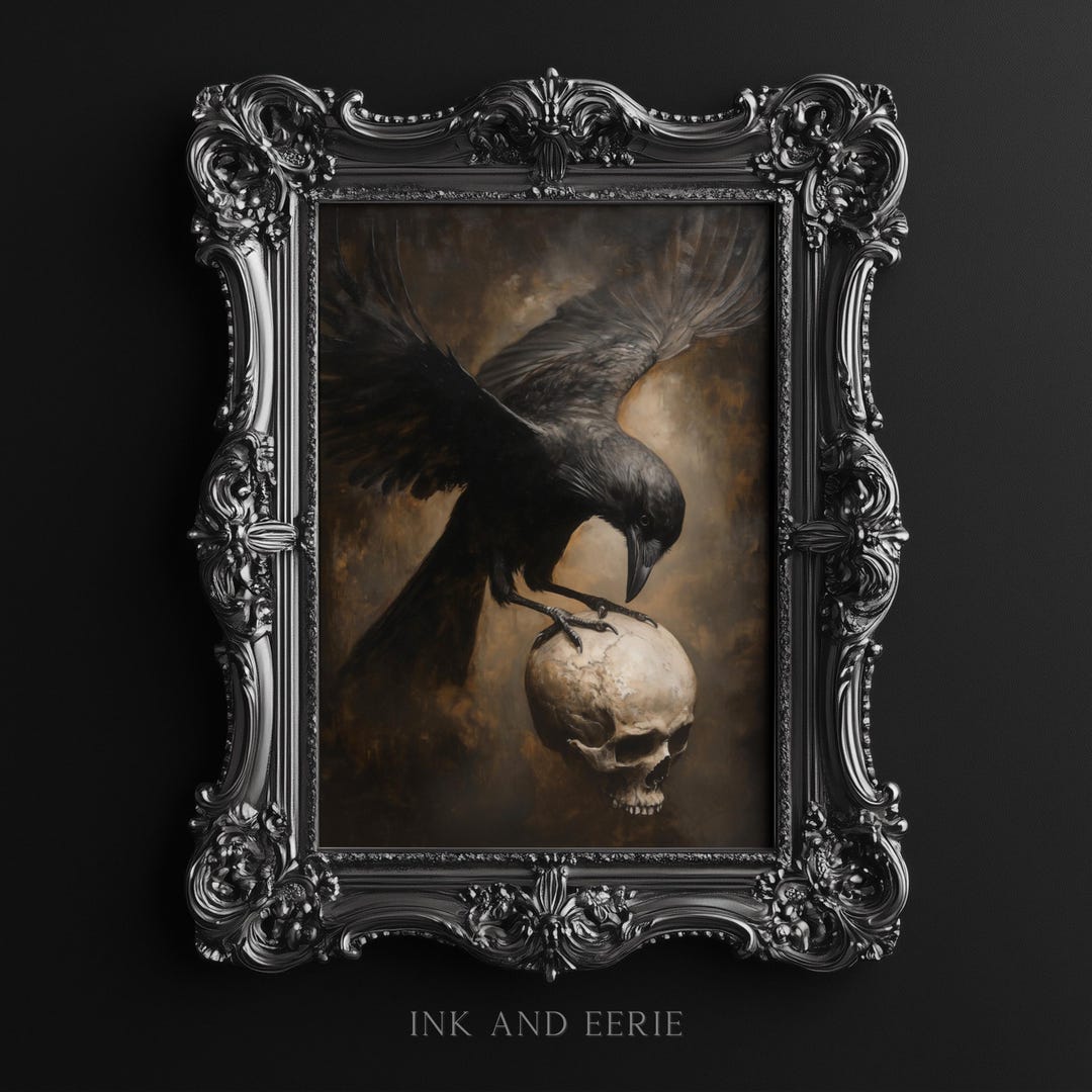 Dark Raven and Skull Art Print, Dark Academia Art, Gothic Art Print ...
